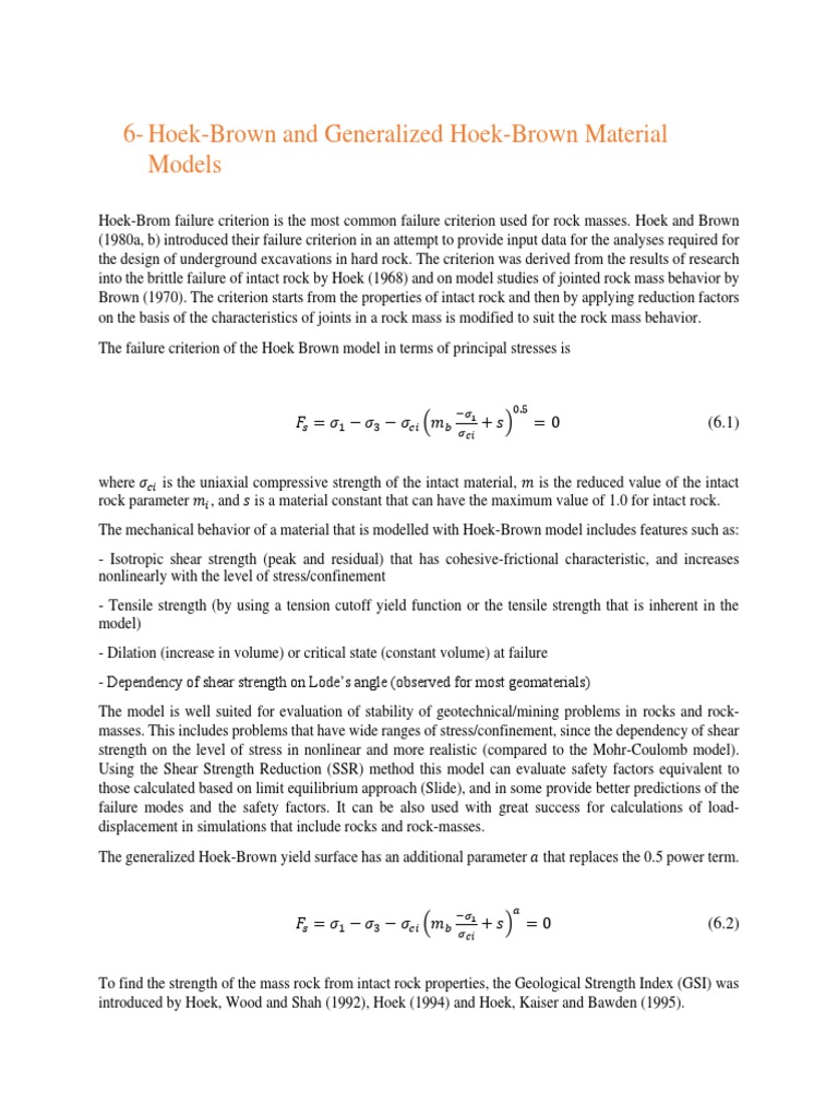 6-Hoek-Brown and Generalized Hoek-Brown Material Models | PDF | Strength Of Materials | Stress ...
