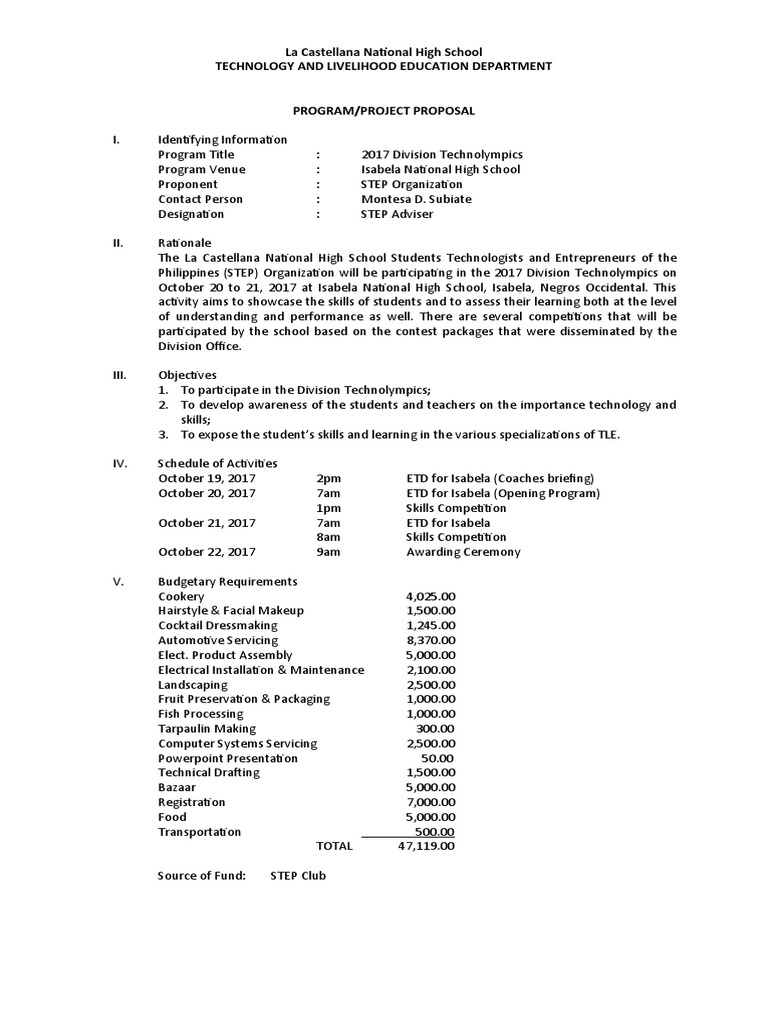 Program Project Proposal Technolympics 17 | PDF | Science