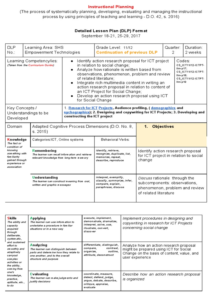 Detailed Lesson Plan (DLP) Format: Continuation of Previous DLP | PDF | Educational Technology ...