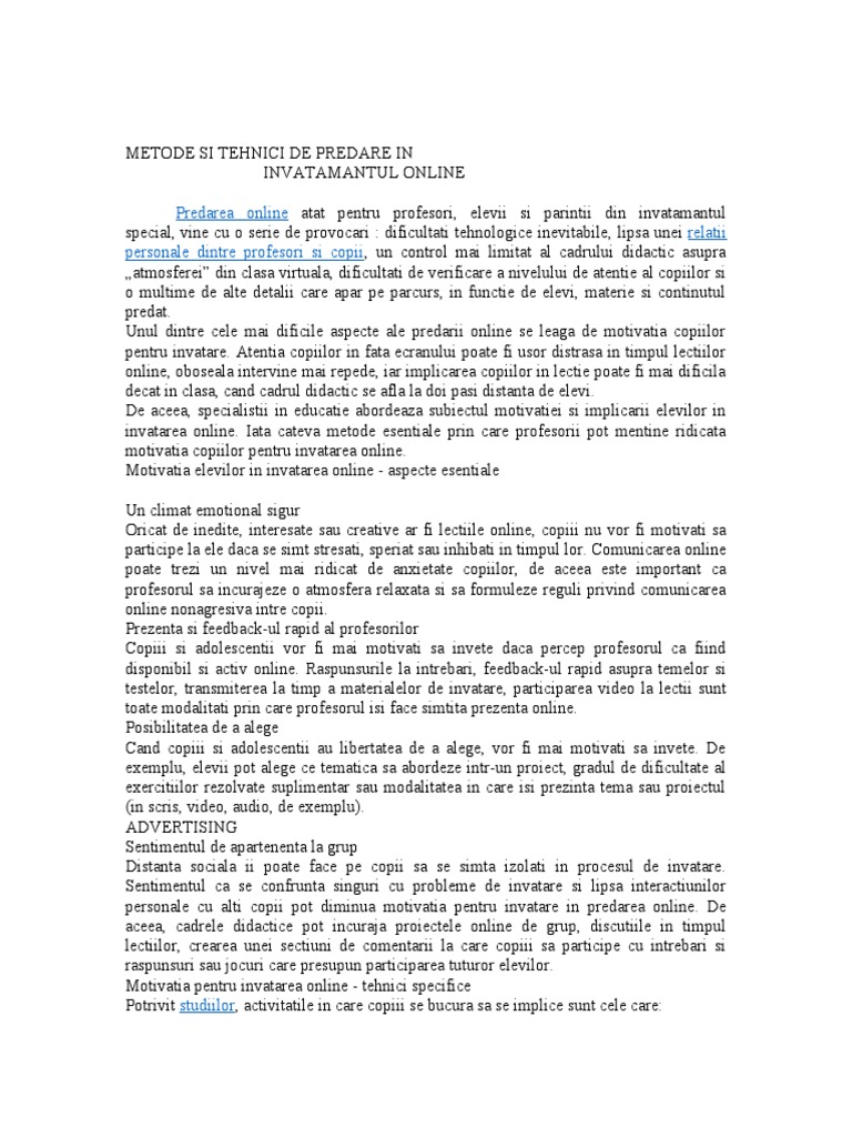 Metode Si Tehnici de Predare | PDF