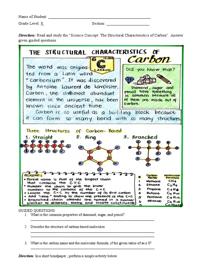 Carbon Structure Study Guide for 9th Grade | PDF