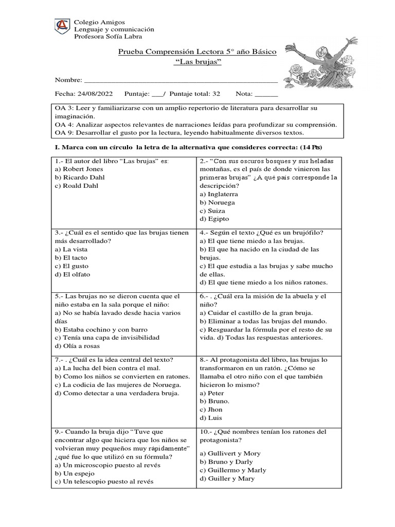 Prueba Las brujas 5to | PDF