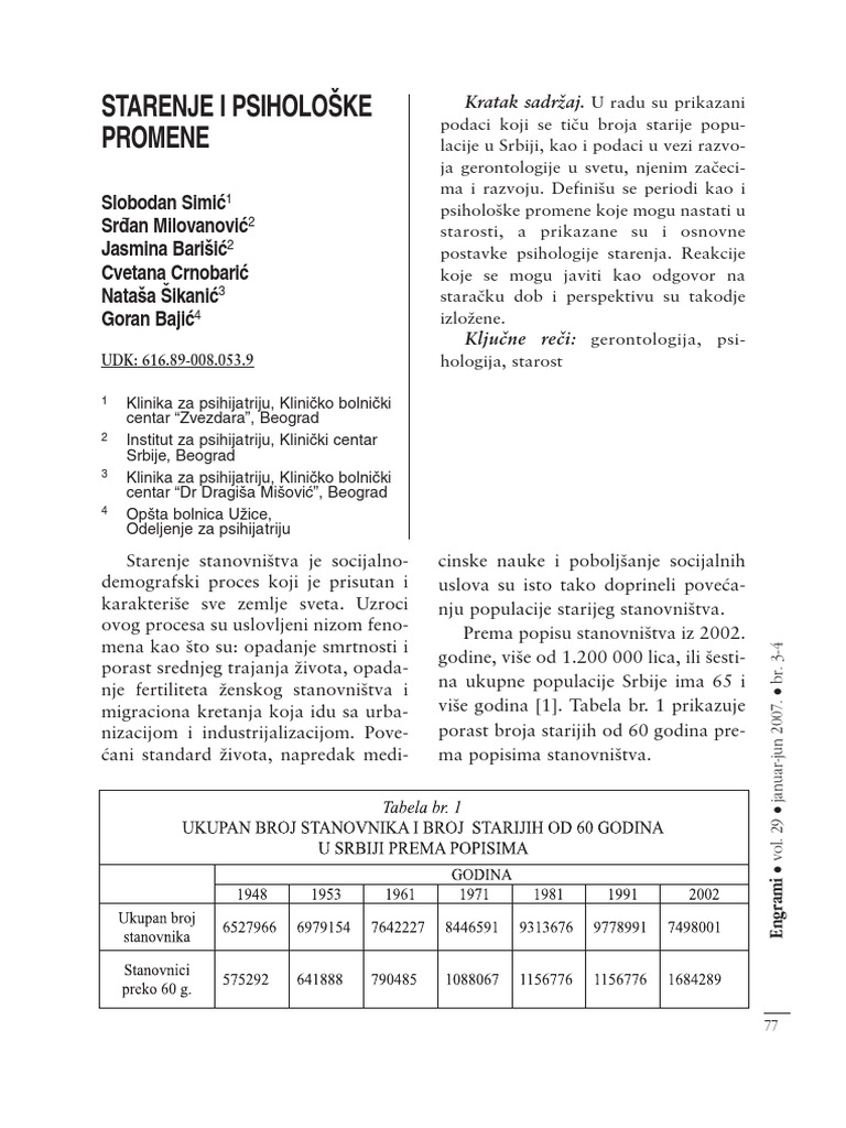 STARENJE I PSIHOLOŠKE Promene | PDF