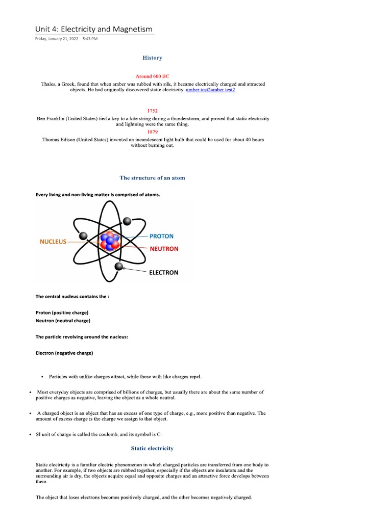 Grade 7 Electricity and Magnetism Notes | PDF