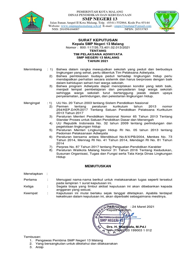 SK Tim Adiwiyata Mandiri | PDF