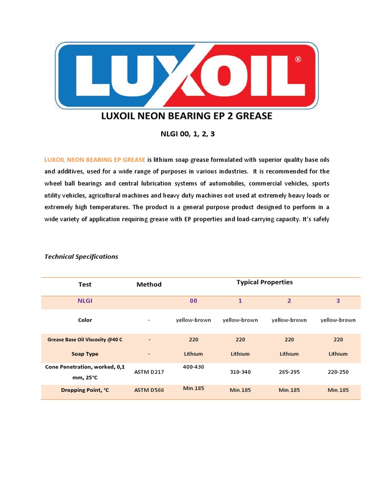 Luxoil Neon Bearing Ep 2 Grease | PDF
