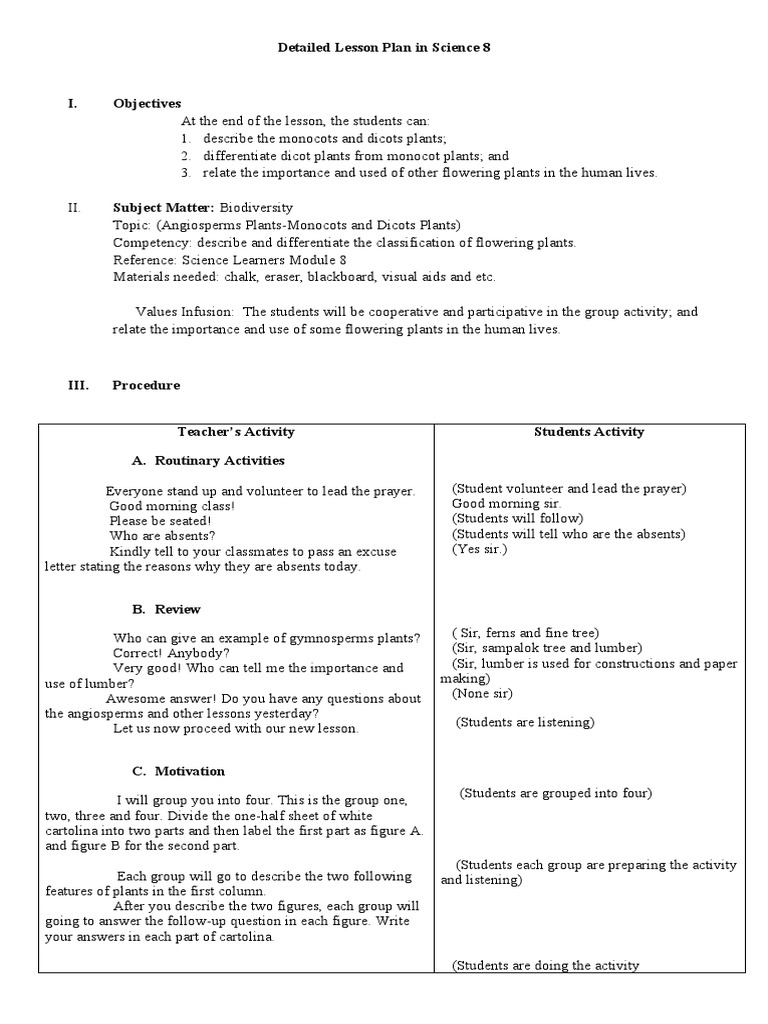 Detailed Lesson Plan in Science 8 | PDF | Plants | Botany