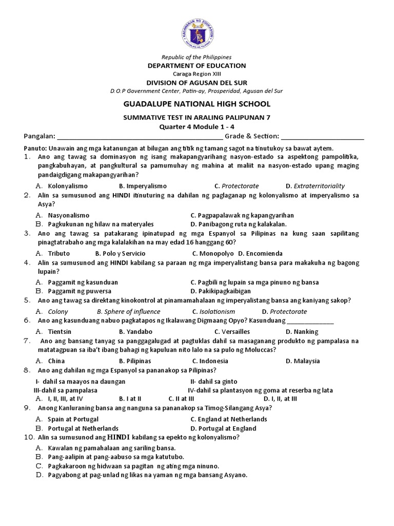 Summative Test Q4 AP 7 M1-4 | PDF