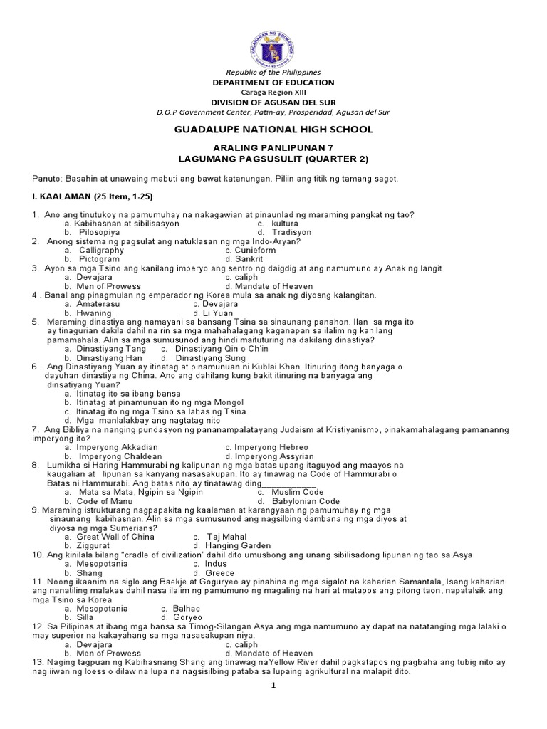 AP7 2nd Quarter Answer Key With TOS | PDF