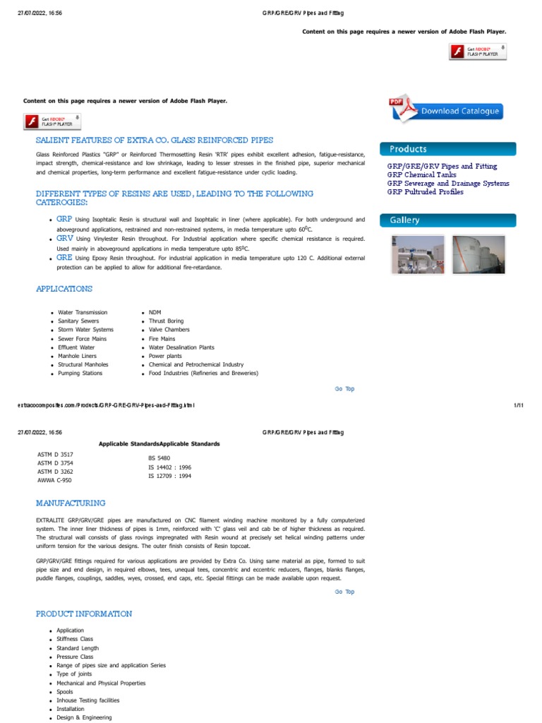 GRP - GRE - GRV Pipes and Fitting | PDF | Fiberglass | Pipe (Fluid ...