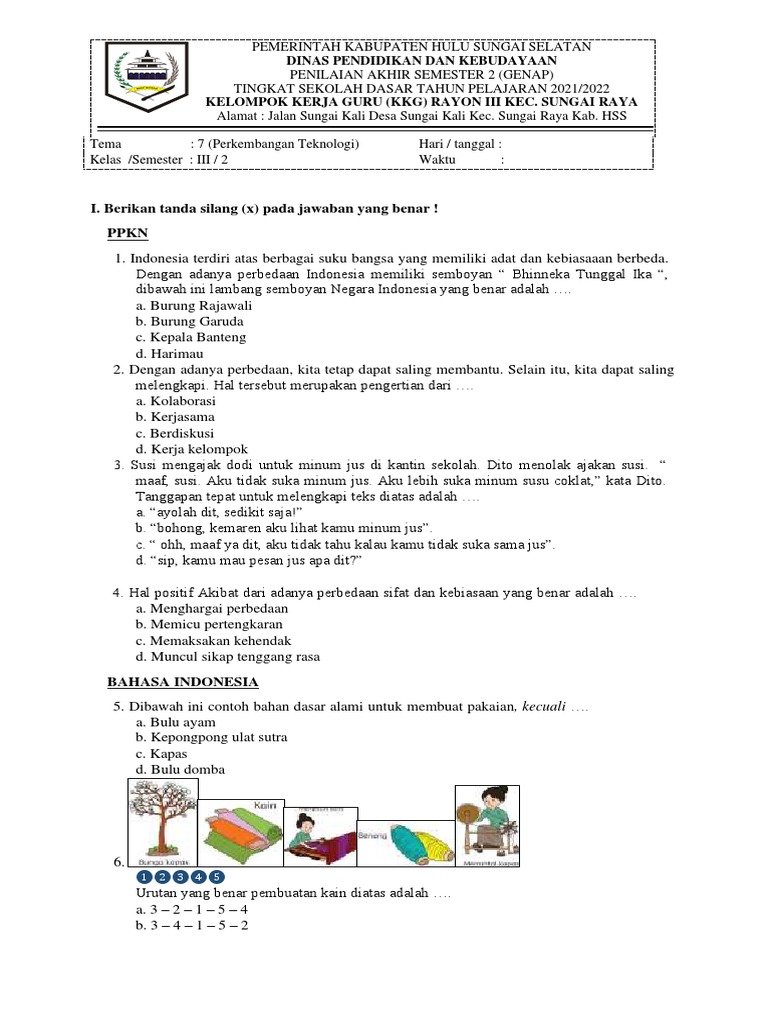 Soal dan Kunci Jawaban PAS SD Kelas 3 | PDF
