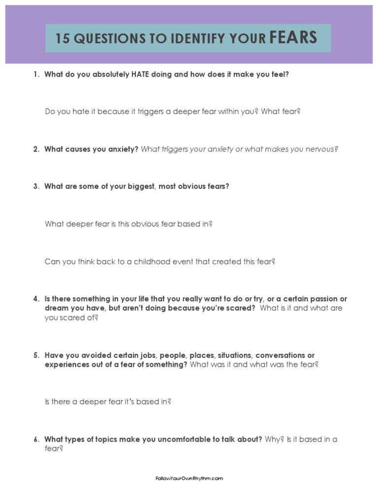 Worksheet - 15 Questions To Identify Fears | PDF