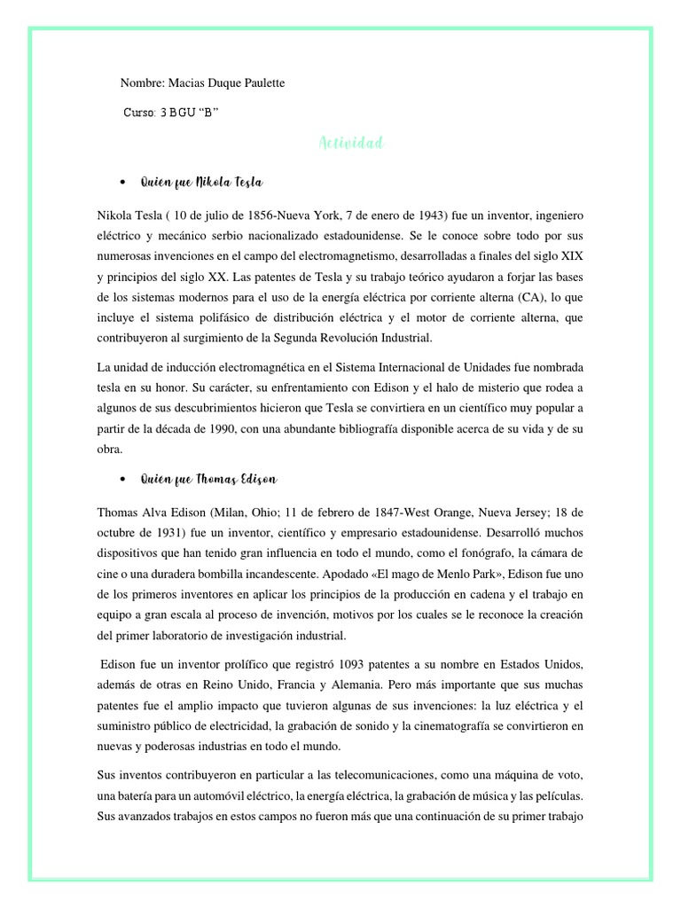 Tesla vs Edison: La Guerra de las Corrientes | PDF | Thomas Edison ...