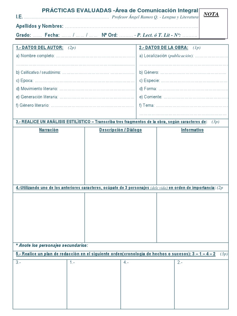 PL - FICHA EVAL - C. Lectora - Prosa A5 - ARQ | PDF