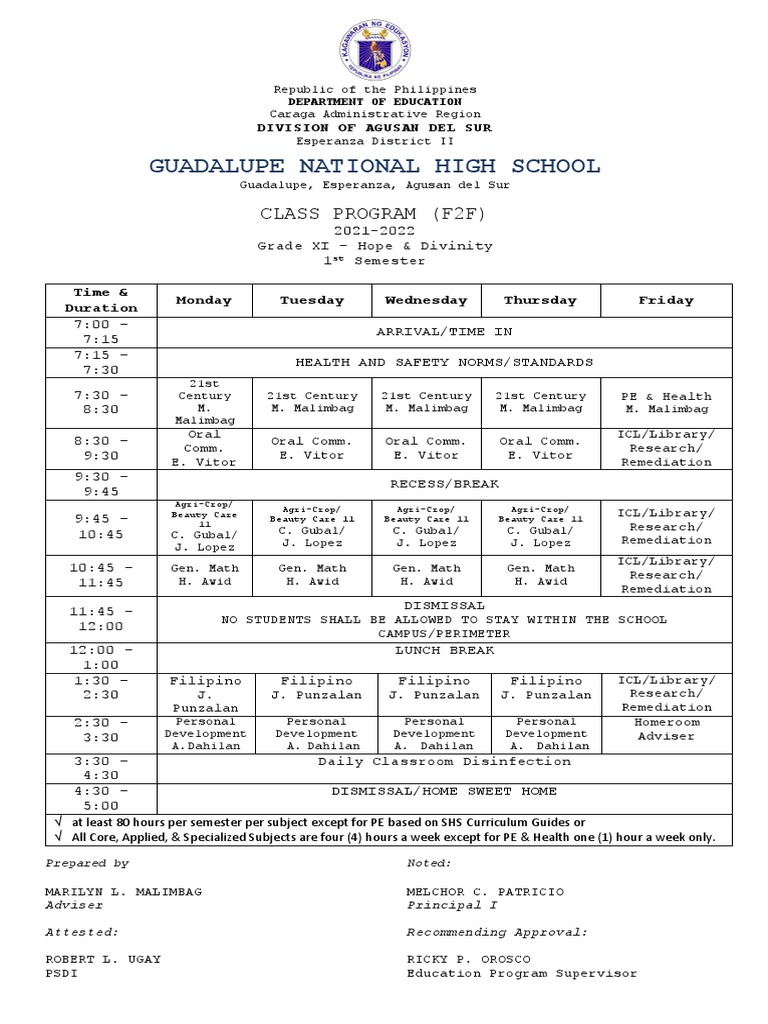 CLASS PROGRAM G11 Level | PDF | Academic Term
