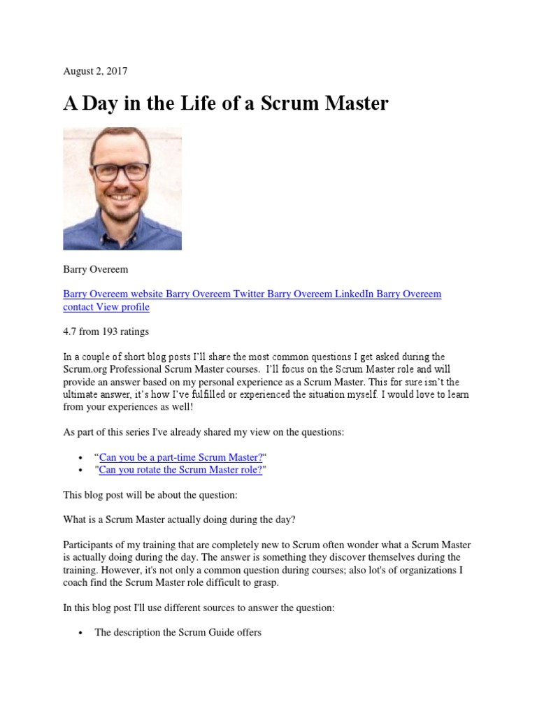 A Day in The Life of A Scrum Master | PDF | Scrum (Software Development ...