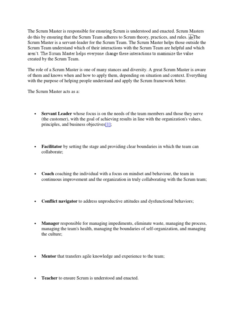 The Scrum Master is responsible for ensuring Scrum is understood and ...