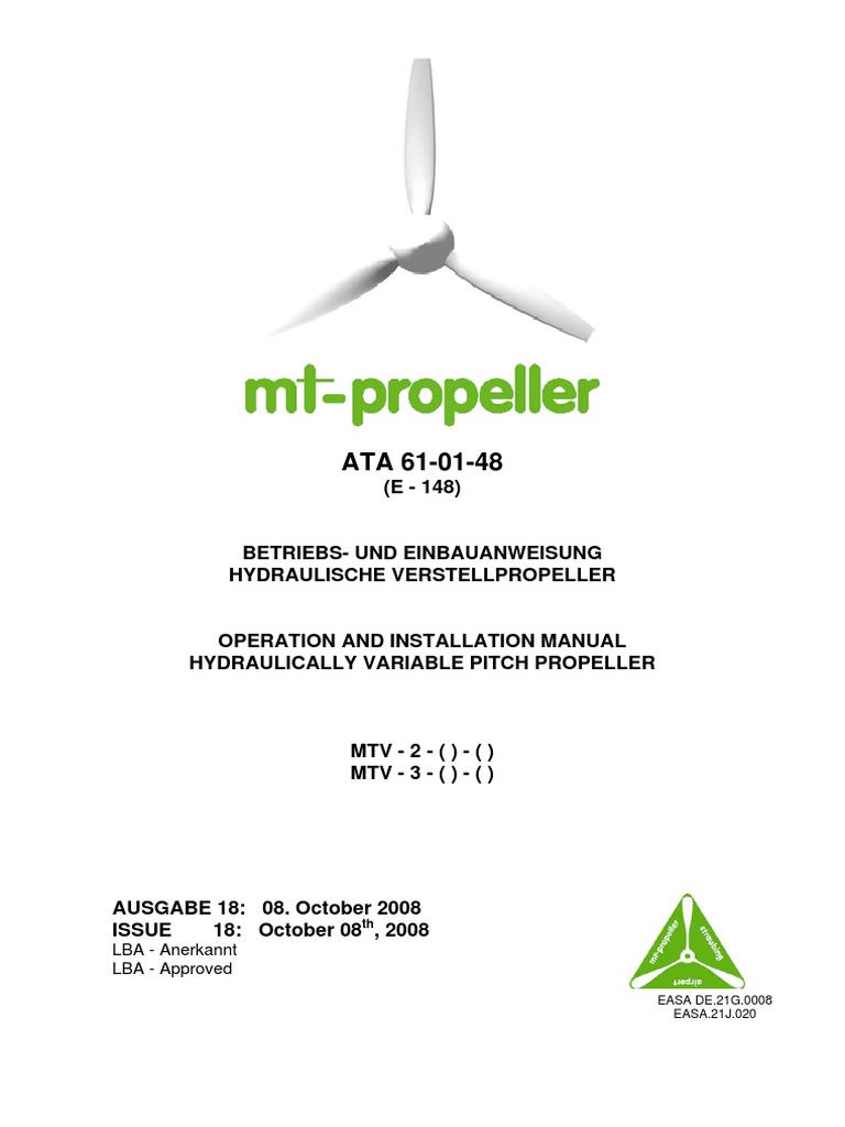 Operation, Maintenance, and Troubleshooting Manual for MT-Propeller Hydraulic Constant Speed ...