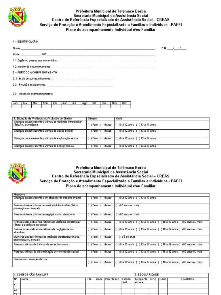 Plano de Atendimento Familiar Creas | Download grátis PDF | Família ...