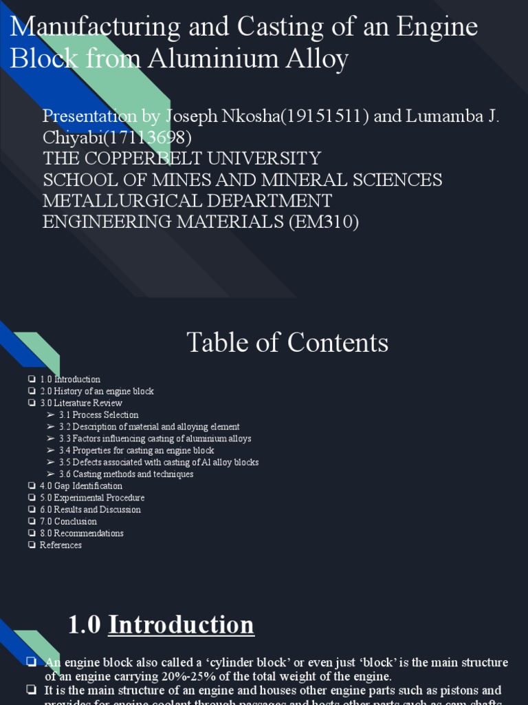 Manufacturing and Casting of An Engine Block From Aluminium Alloys ...