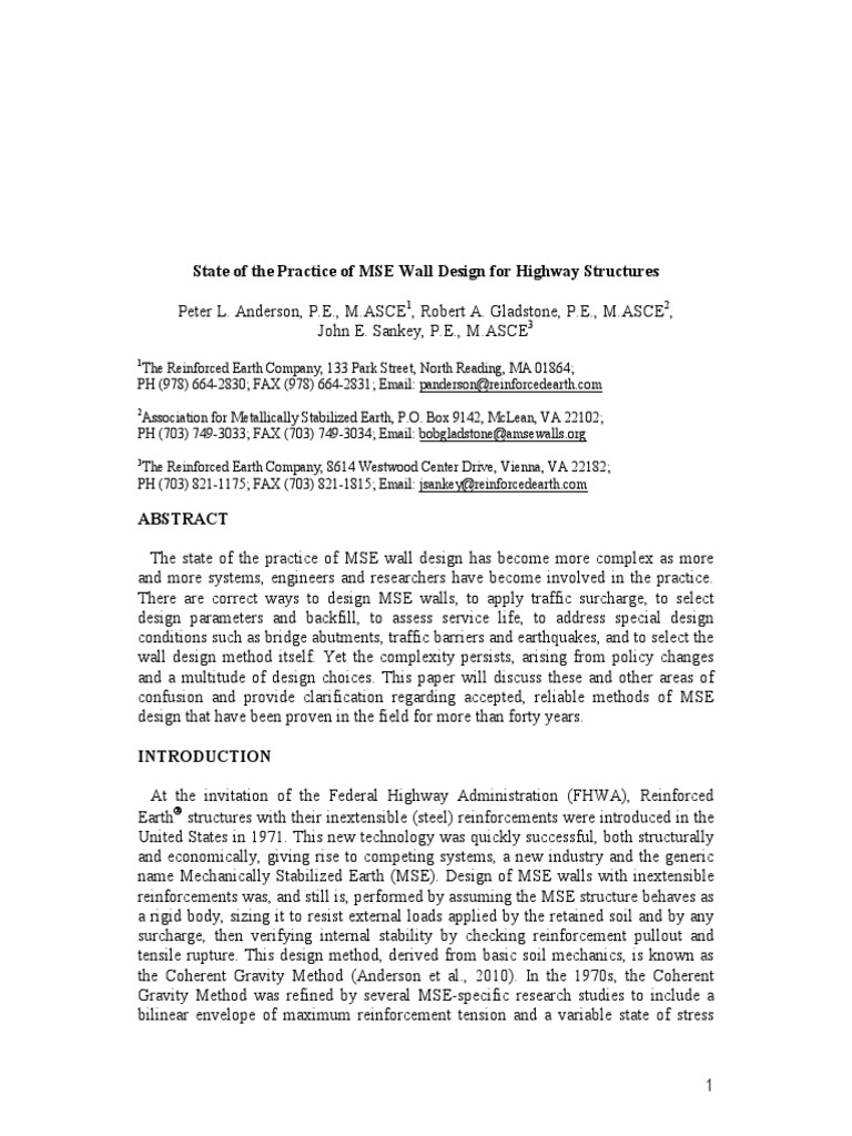 State of The Practice of MSE Wall Design For Highway Structures | PDF | Strength Of Materials ...