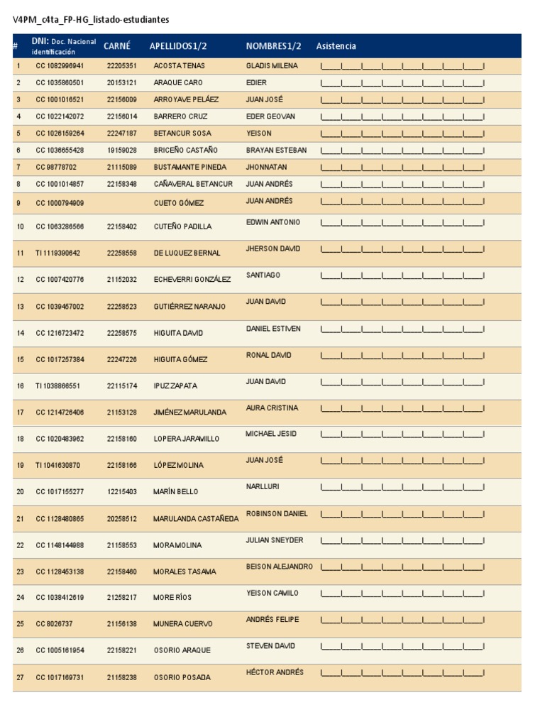 V4PM C4ta FP-HG Listado-Estudiantes | PDF