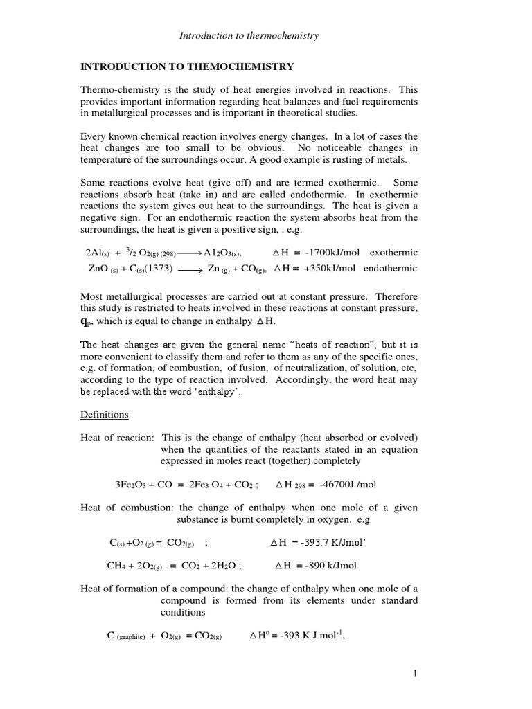 Introduction To Thermochemistry | PDF | Combustion | Enthalpy