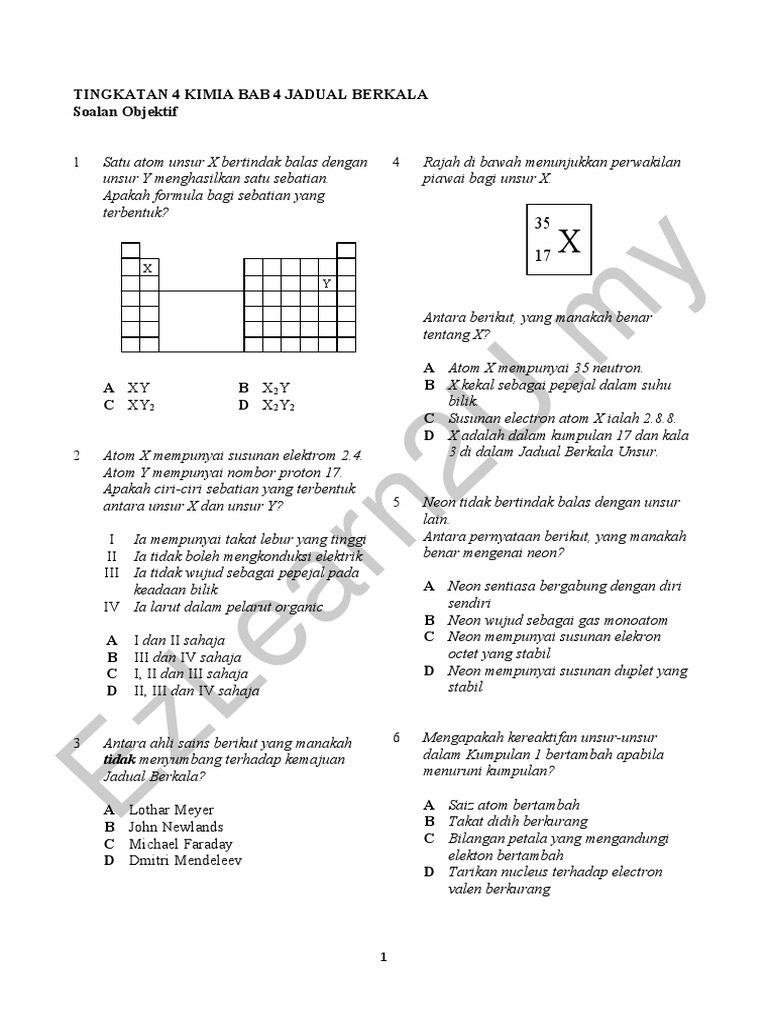 Adoc Pub Ezlearn2umy Tingkatan 4 Kimia Bab 4 Jadual Berkala Pdf