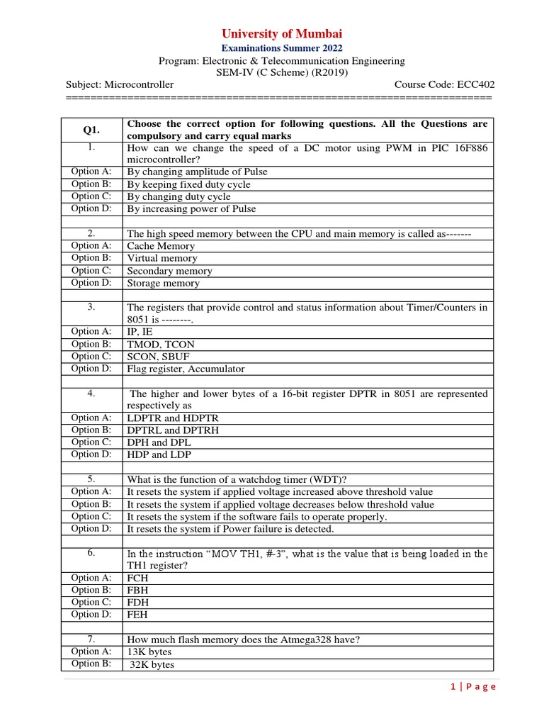 QB ECC402 May 2022 Examination Microcontroller SE EXTC Sem IV 2021-22 | PDF | Random Access ...