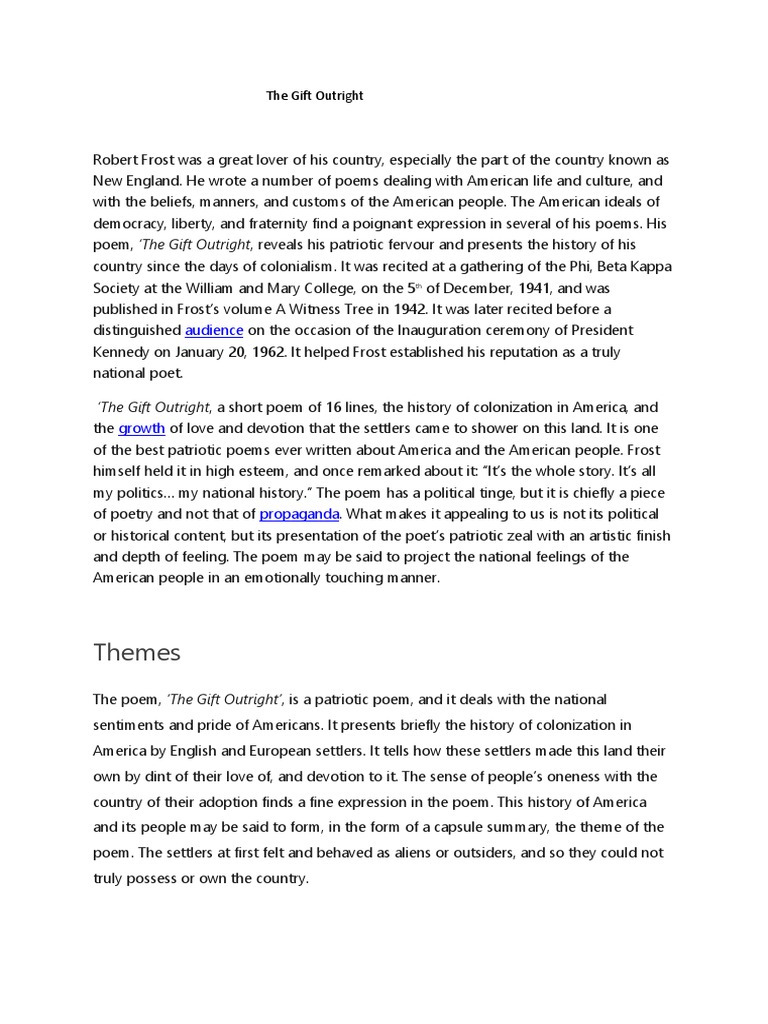 The Gift Outright | PDF | Poetry