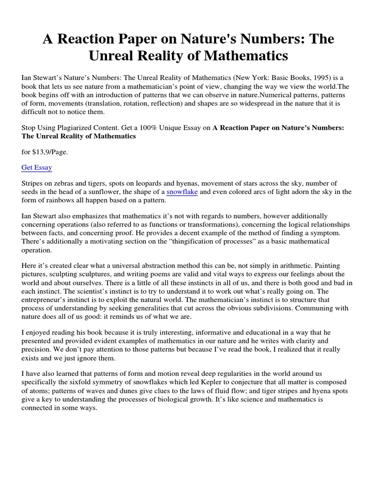 A Reaction Paper On Nature's Numbers: The Unreal Reality of Mathematics ...