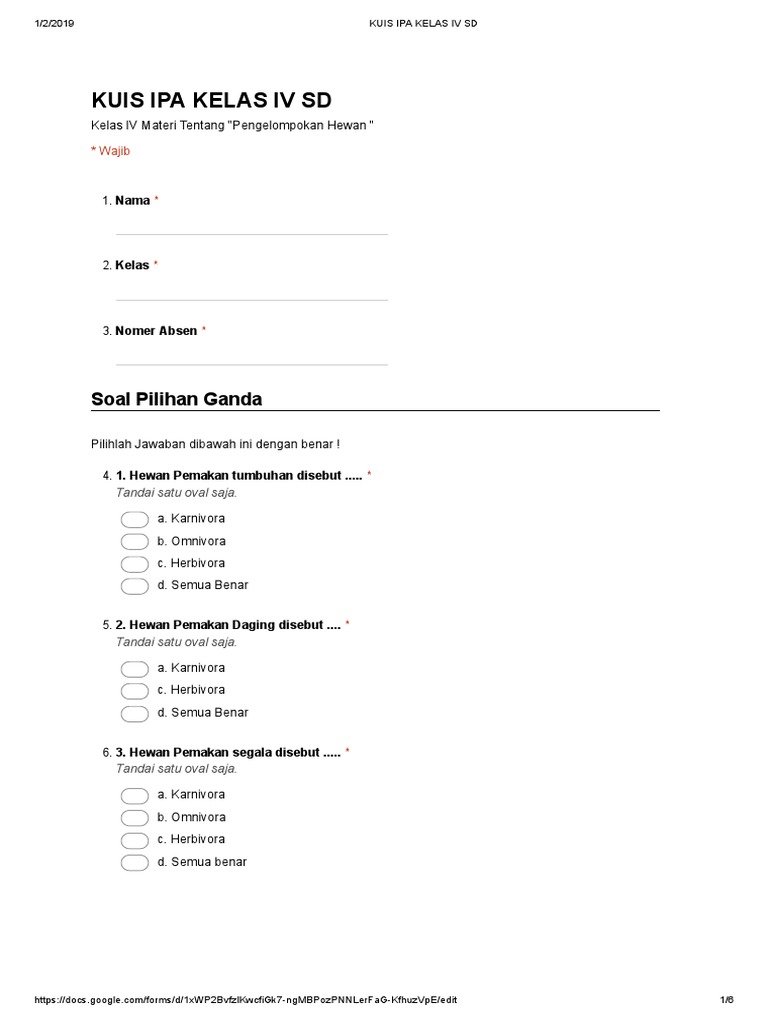 Kuis Ipa Kelas Iv SD (Andika Aryanti) | PDF | Griya & Taman | Sains & Matematika