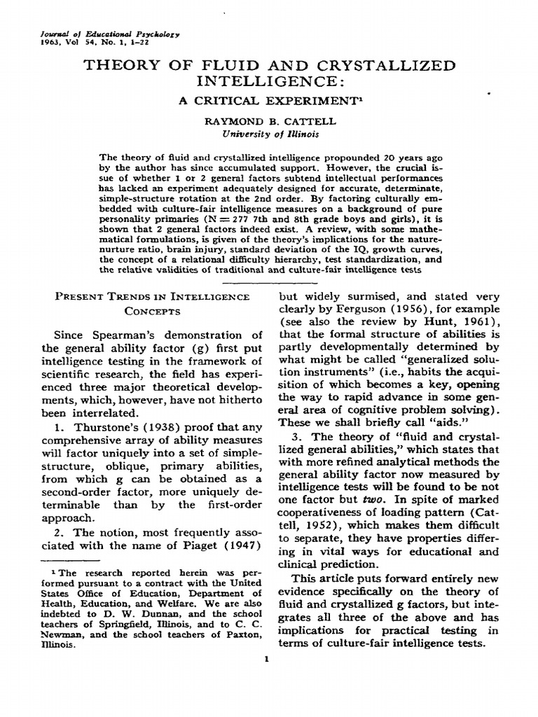 Theory of Fluid and Crystallized Intelligence:: A Critical Experiment | PDF | Intelligence ...