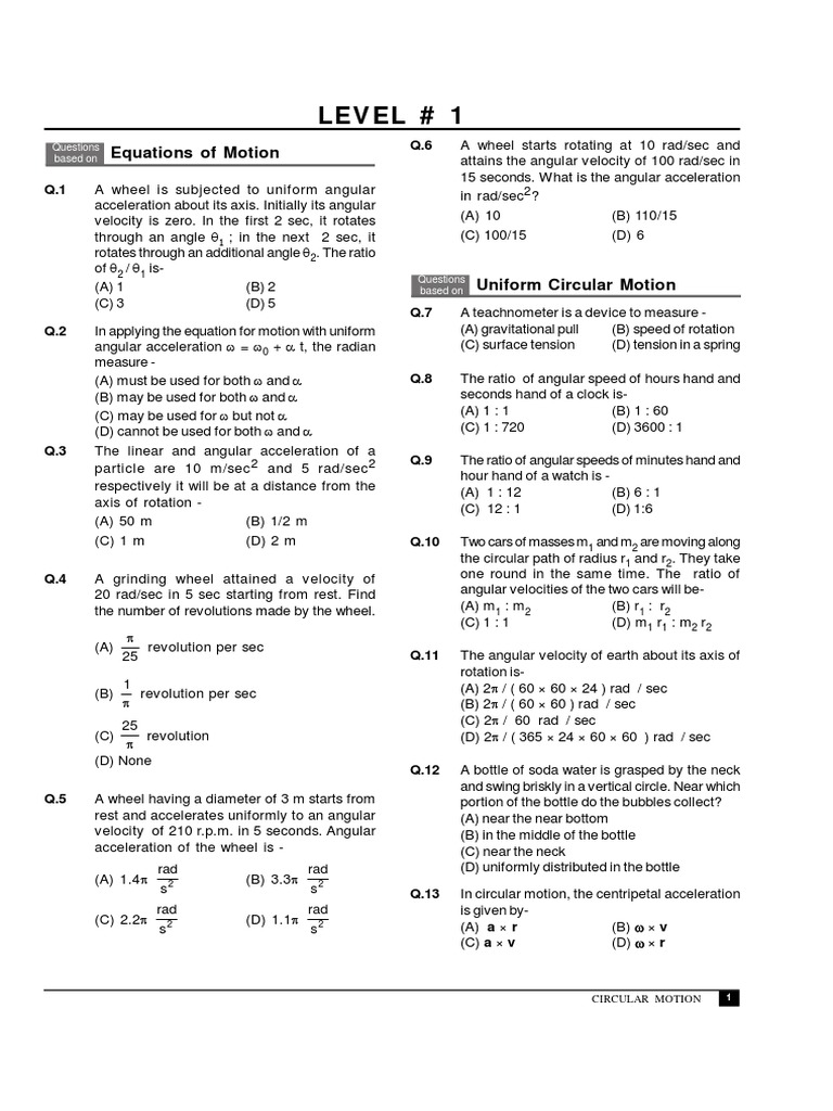 Circular Motion-Ex # 1 - 3 | PDF | Acceleration | Rotation Around A ...