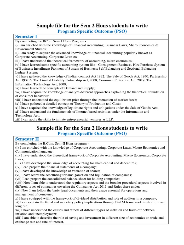 Sample File For The Sem 2 Hons Students To Write: Program Specific ...