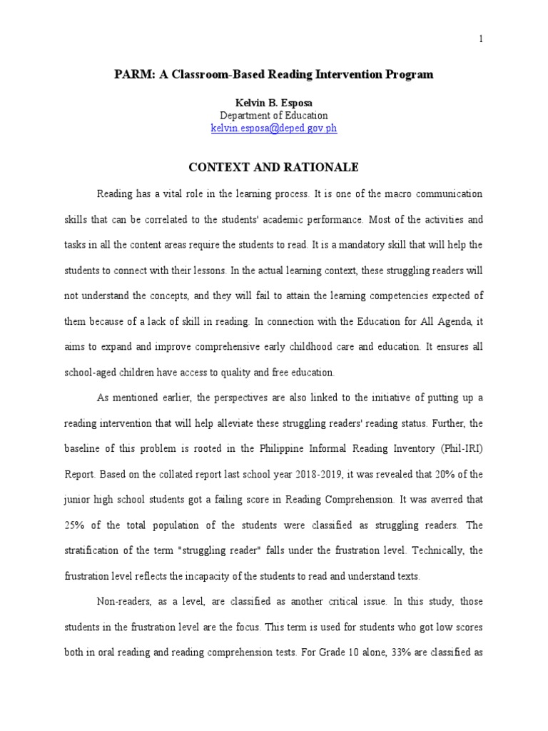 Classroom-Based Reading Intervention Plan | PDF | Reading Comprehension ...