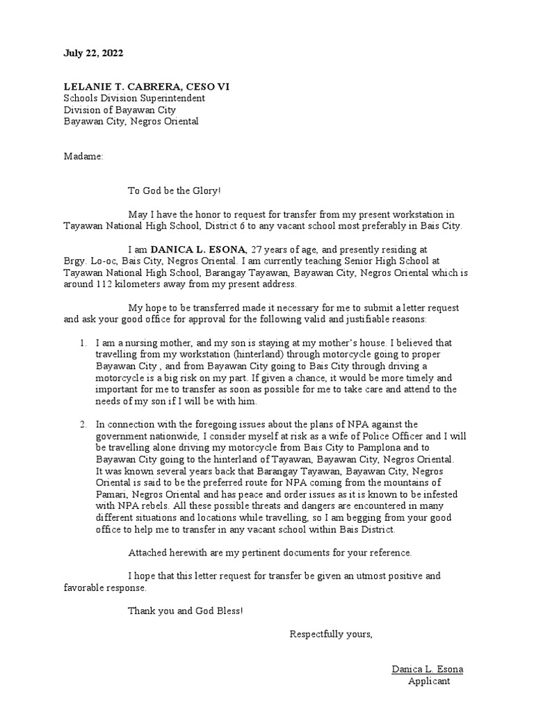 Sample transfer letter | PDF