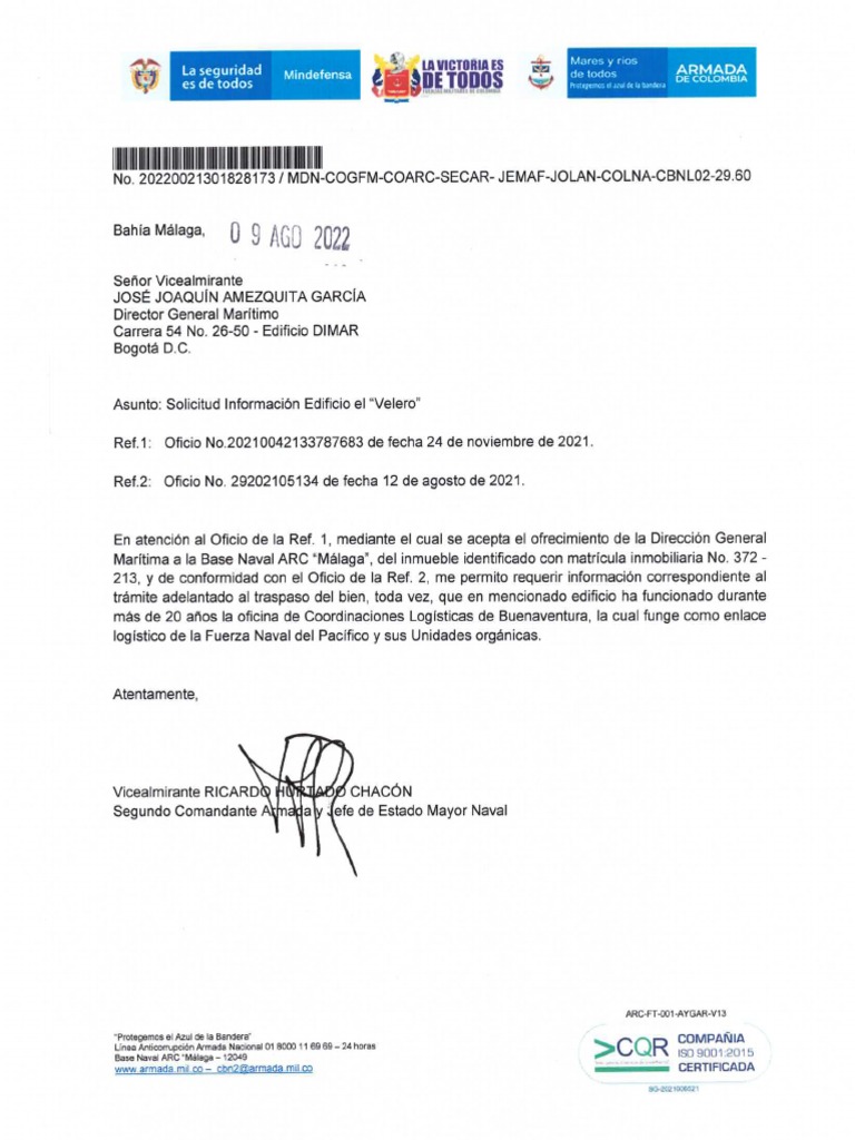 Oficio Solicitud Informacion Predio Edificio El Velero | PDF