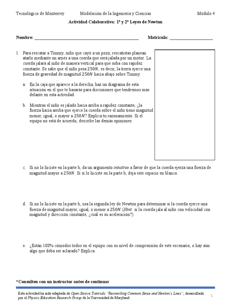 Actividad Colaborativa - 1a y 2a Leyes de Newton | PDF | Fuerza | Las ...
