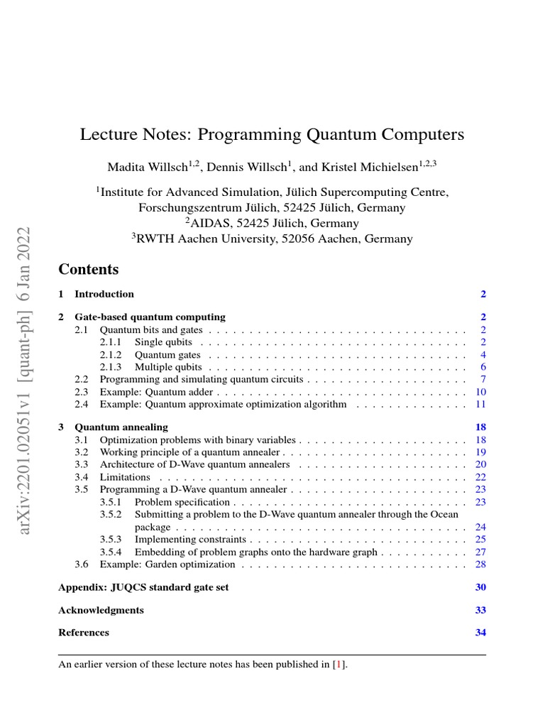 Lecture Notes: Programming Quantum Computers | Download Free PDF ...