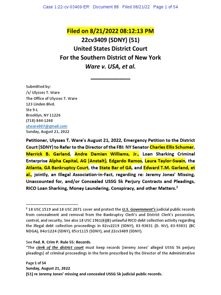 Emergency Petition on Jeremy Jones' USSG Records | PDF