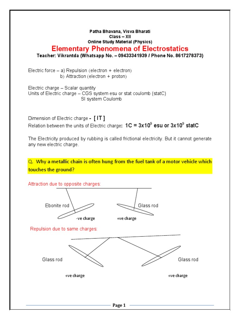 Study Material For Static Electricity - (English) | PDF | Electric Charge | Electrostatics