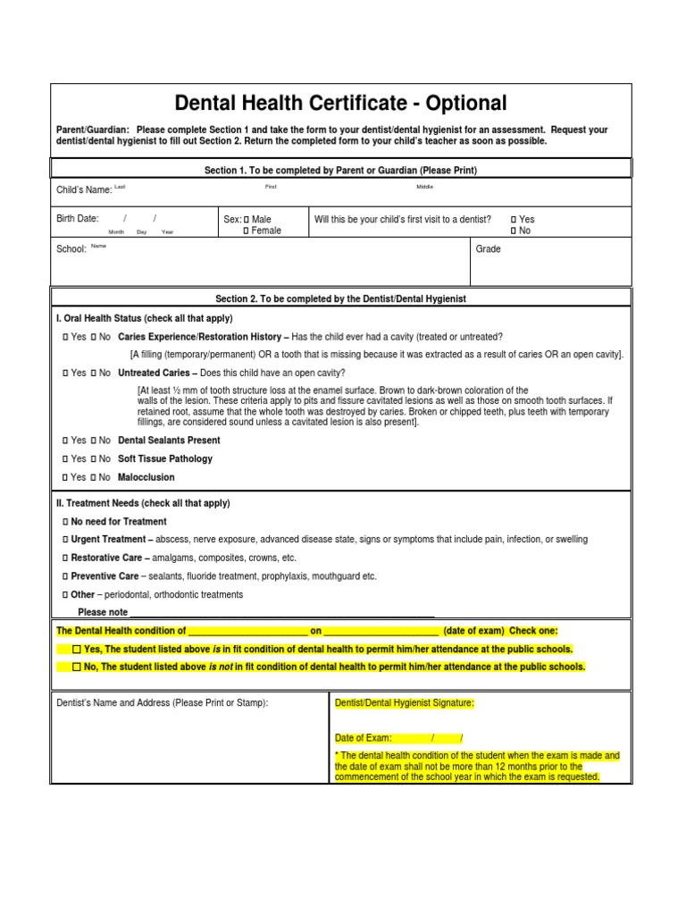 Dental Health Certificate | PDF | Dentist | Health Sciences