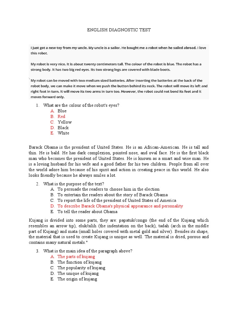 English Diagnostic Test 22-23 | PDF