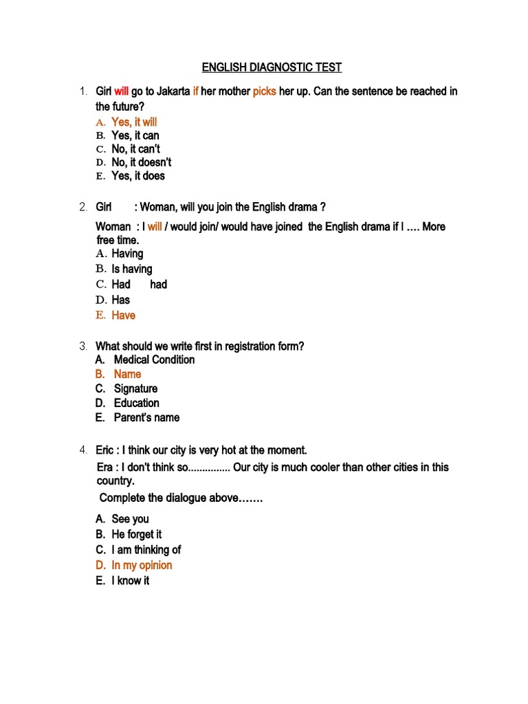 English Diagnostic Test | PDF