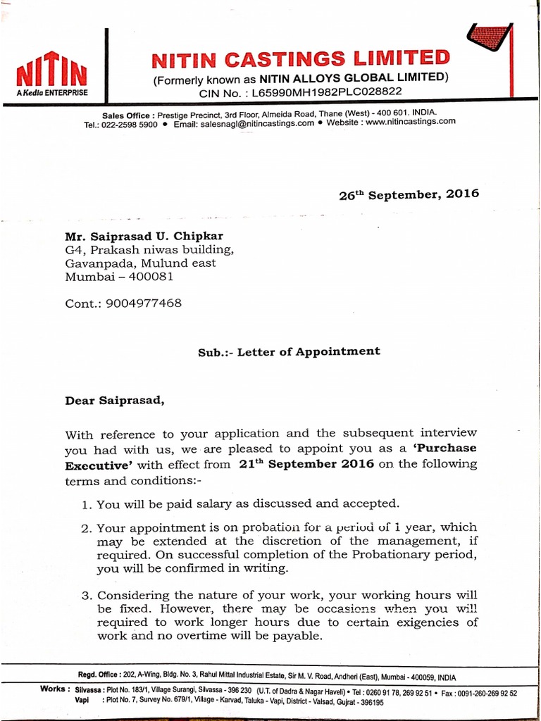Appointment Letter | PDF
