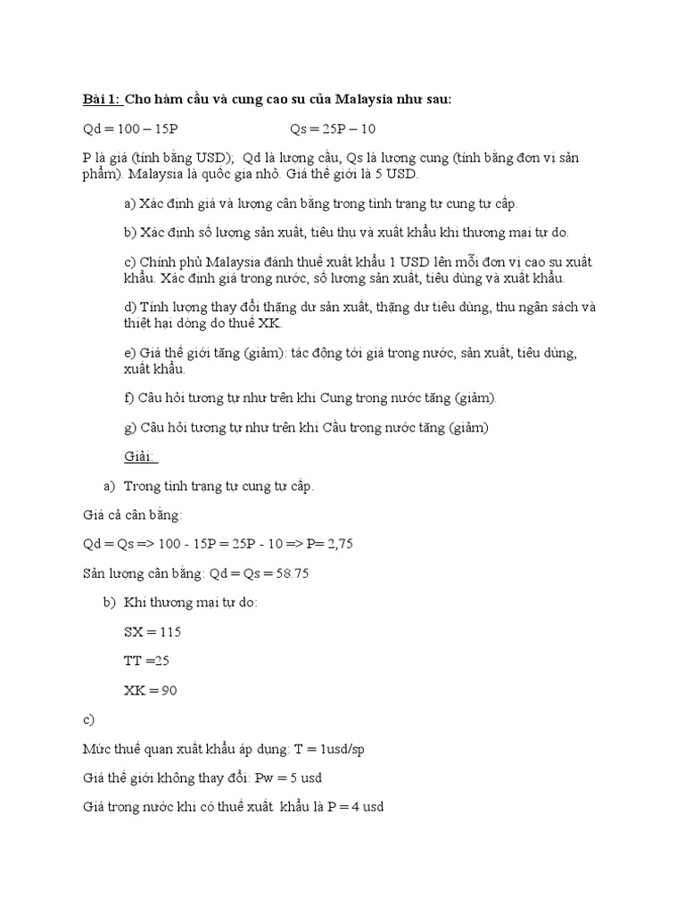 Bài 7 - Bài tập thuế quan | PDF