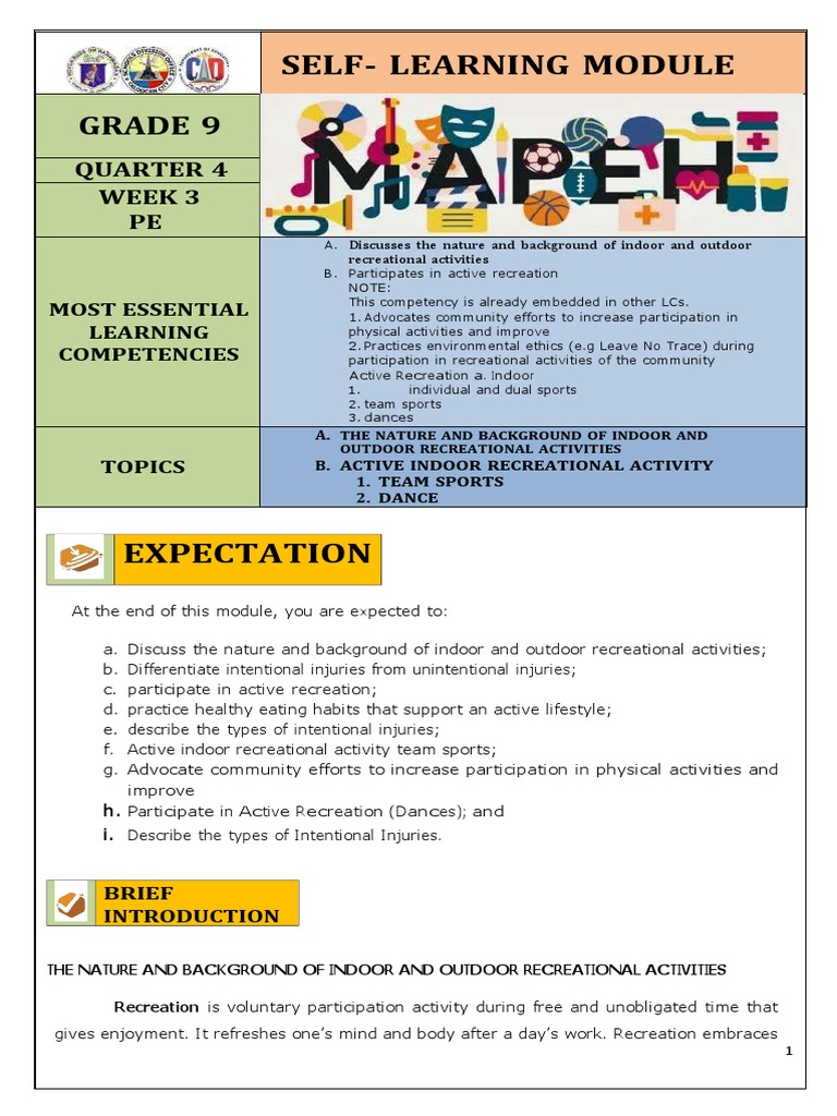 Self-Learning Module: Grade 9 | PDF | Recreation | Physical Fitness