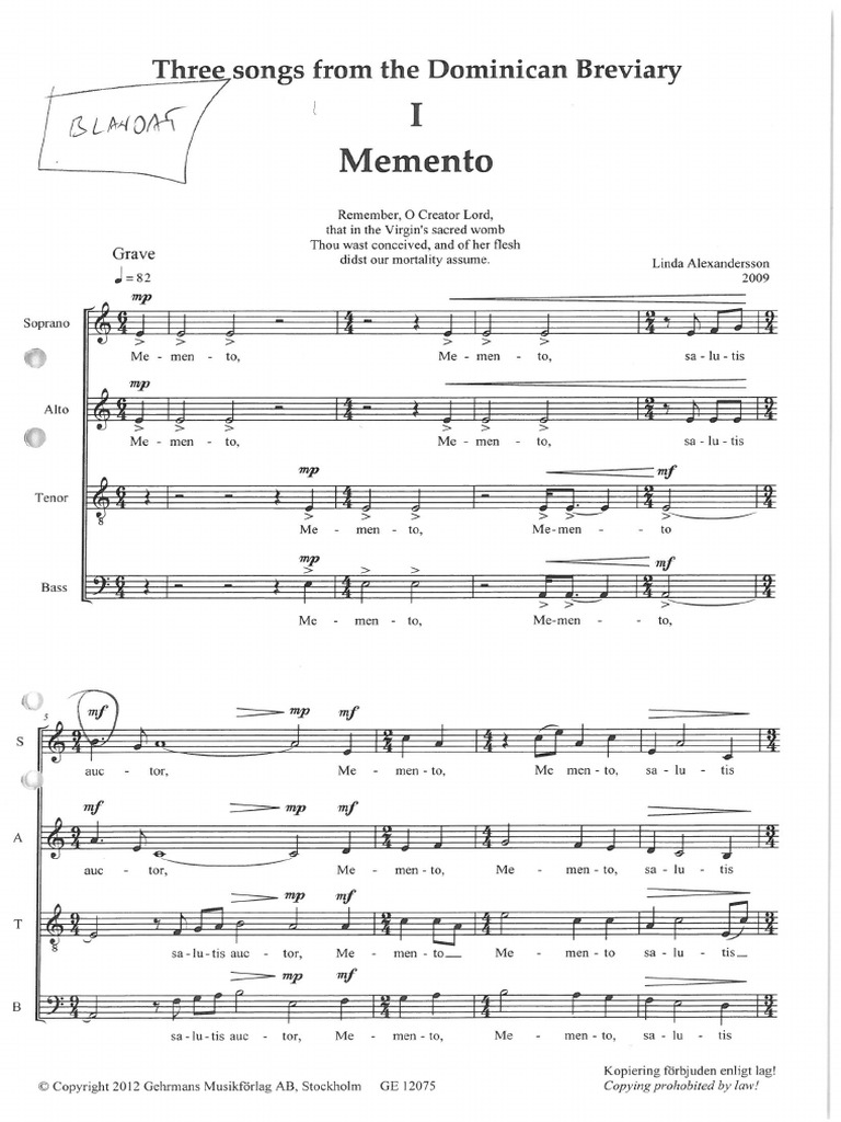 Alexandersson Three Songs From The Dominican Breviary | PDF
