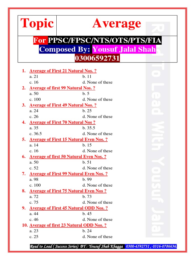 Average Notes FPSC | PDF | Mean | Mathematics